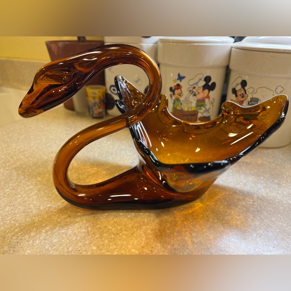 Vintage | Art | Vintage Blown Glass Amber Swan Centerpiece | Poshmark